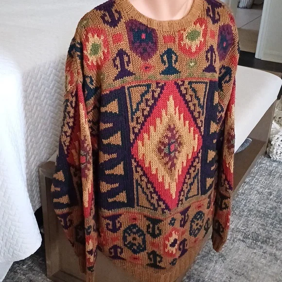 Barry Bricken Vintage Oversized Southwestern Aztec Barn Sweater XL
